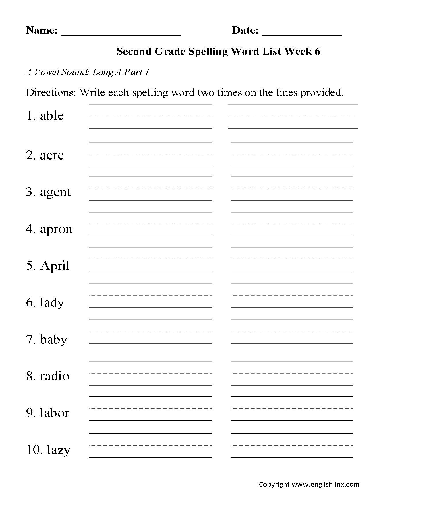 Spelling Worksheets Second Grade Spelling Words Worksheets